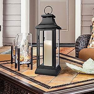 Serene Spaces Living Black Hurricane Lanterns with Clear Glass Panels, Perfect for Home Decor, Parties & Events, Table Top Or Hanging Lantern for Indoor & Outdoor, Measures 15" Tall and 5" Diameter