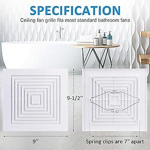 97011723 Bathroom Ceiling Fan Grille with Springs Replacement Parts for Square Ceiling or Wall-Mount Exhaust Fan Fits Models 663,670,671,675,688,689 Ventilation Fan - Plastic Cover White