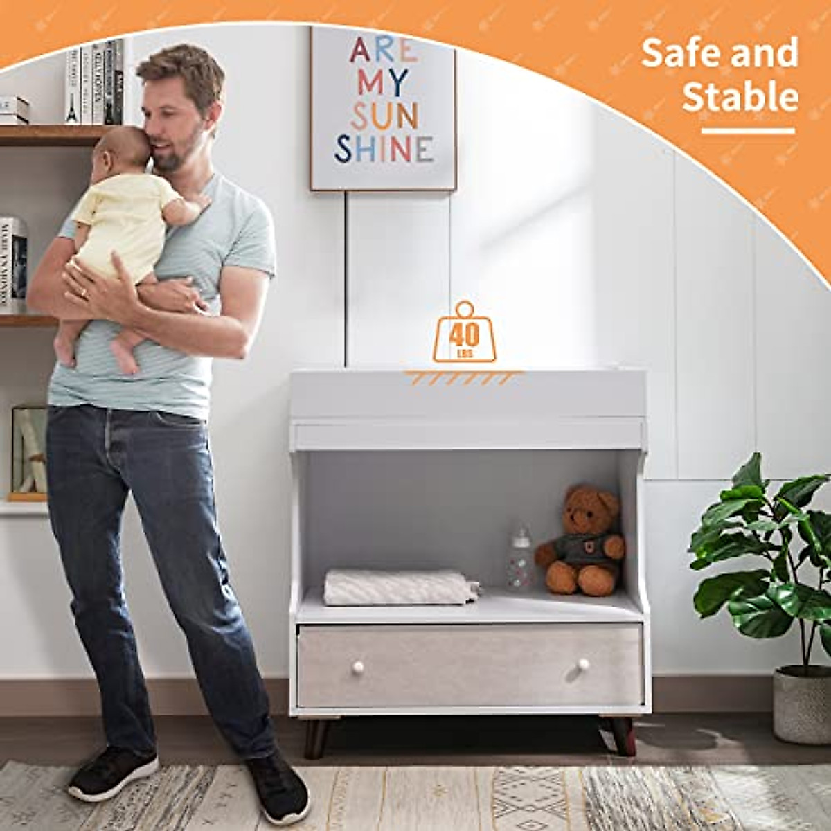 MOOITZ Changing Table Dresser with 1 Drawers,1 Cabinets, Can be Used as a Baby Changing Table Dresser, a Dresser Changing Table, Changing Table with Drawers (White)