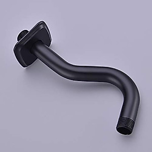 TRUSTMI Curved Shower Arm with Flange, 8-inch S-Shape Stainless Steel Top Shower Head Extension Replacement, Wall Mounted, Matte Black