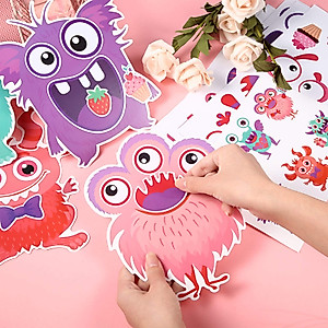 Zonon 24 Pack Valentines Day Cards Craft Kits for Kids, DIY Craft Ornament Valentine Class Game Activities Make Your Own Valentine Cards for Preschool Kindergarten Game