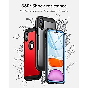 YOUMAKER Metallic Designed for iPhone XR Case, Full Body Rugged with Built-in Screen Protector Slim Fit Shockproof Cover for iPhone XR 6.1 Inch - Black
