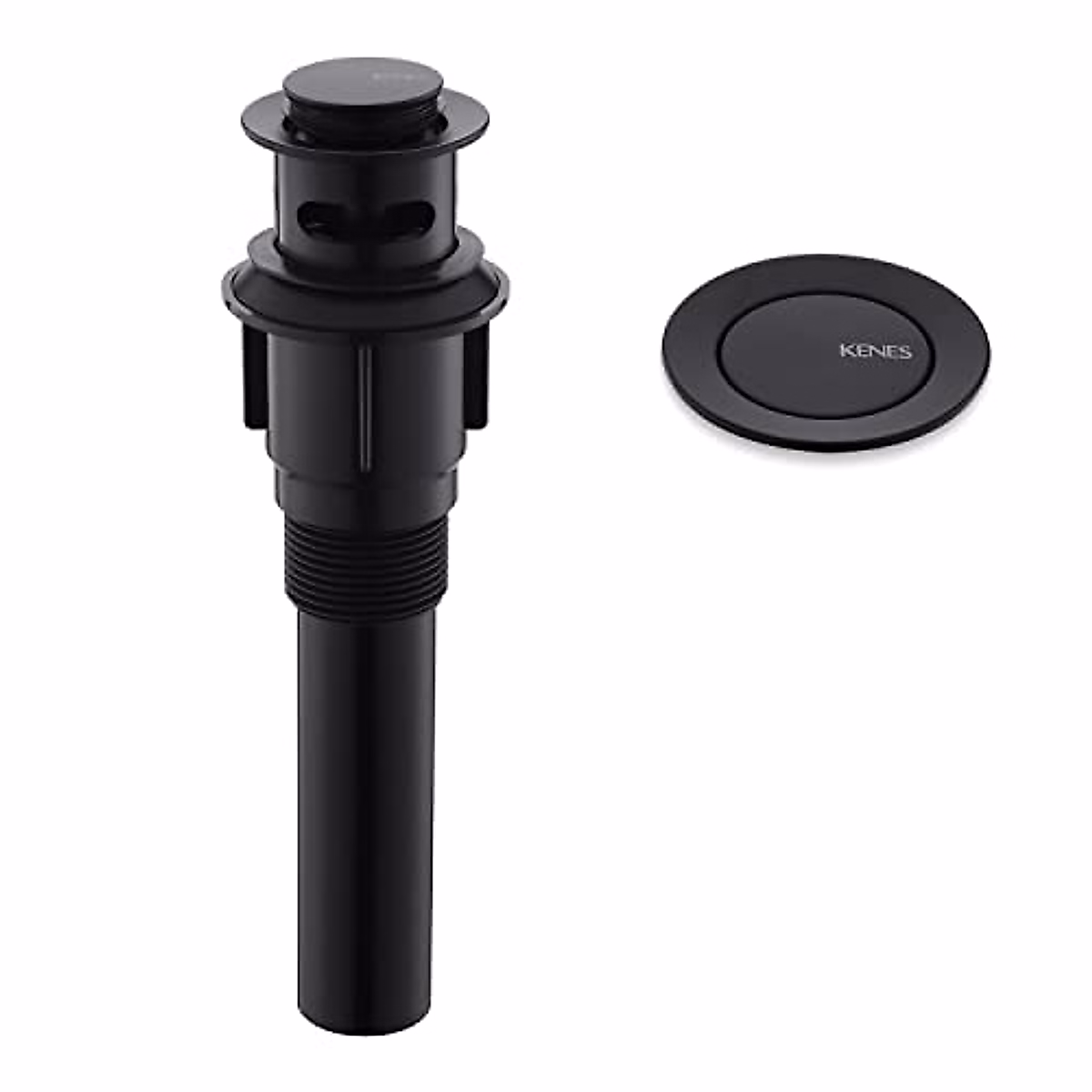 KENES Bathroom Sink Drain Stopper Pop up Sink Drain with Overflow, Matte Black Pop Up Drain Stopper Anti Clog Pop Up Drain Stopper for Vanity Vessel Sink