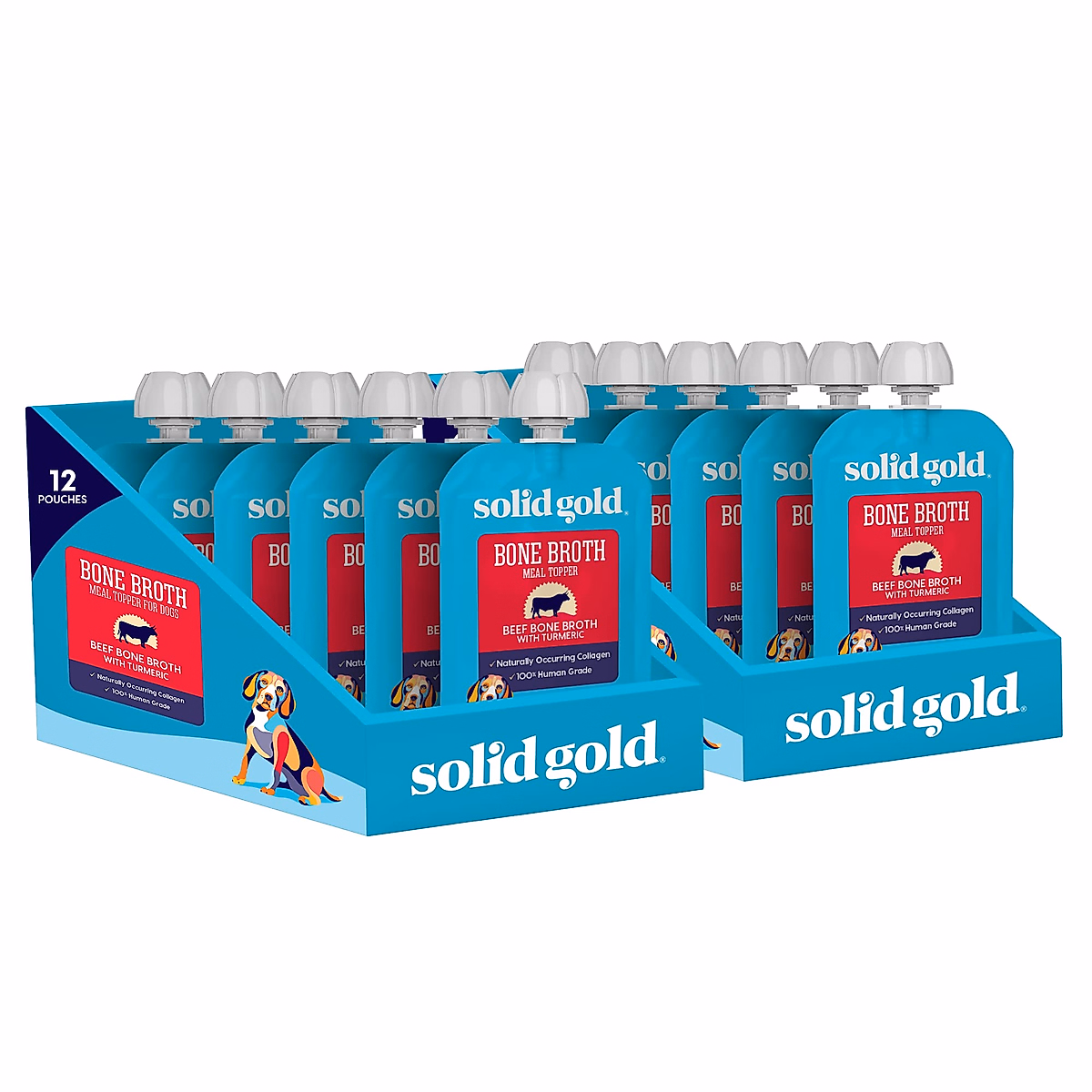 Solid Gold Beef Bone Broth for Dogs - Grain Free Dog Food Topper Rich in Collagen and Superfoods - Nutrient Dense Dog Gravy Topper for Dry Food - Promotes Gut Health and Hydration - 12 Pack