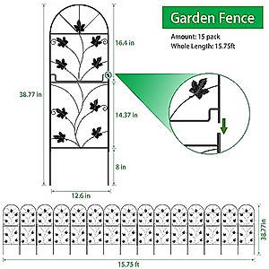 Sunexinlo 3Ft Tall Garden Fence, 15-Pack High Garden Fencing Decorative No dig Animal Barrier Metal Border Fence Panel for Yard, 15 Feet