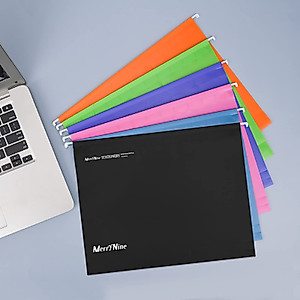 MerryNine Hanging File Folders, 15PCS Letter Size Suspension Files, Polypropylene Filing Cabinet Suspension Files with Tabs and Card Inserts for School Home Work Office Organization (Murky Black)