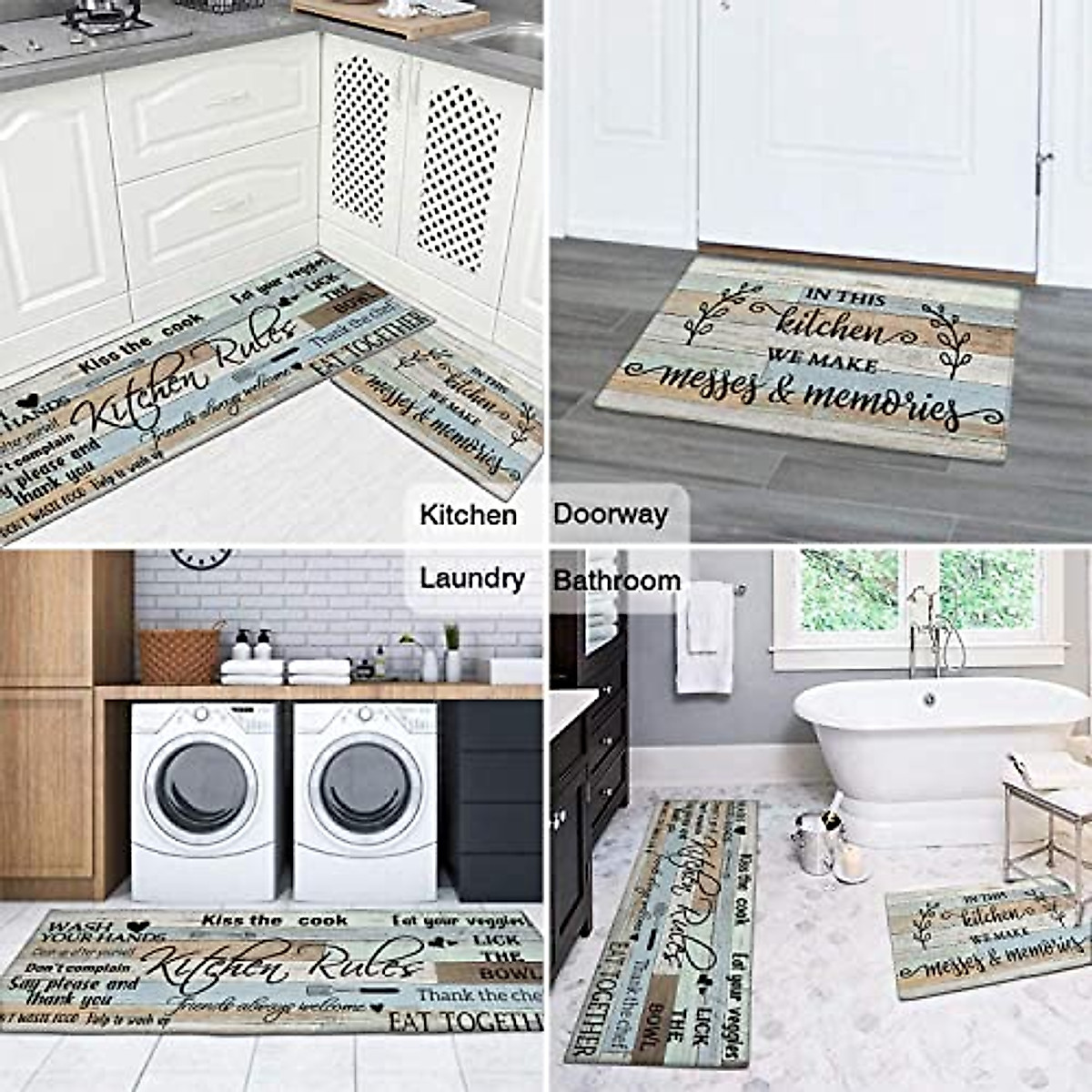 Znutrce Farmhouse Kitchen Mats for Floor Set of 2, Mats for Kitchen Floor, Comfort Standing Kitchen Rugs and Mat, Non-Slip Washable Rug, 17'' X 47'' + 17'' X 30''