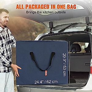 VEVOR Camping Kitchen Table Storage, Outdoor Pop-up Aluminum Portable Folding Cook Station with 3-Tier Organizer, Side Pocket & Carrying Bag, Quick Set-up for BBQ Party Backyard RV Traveling, Blue