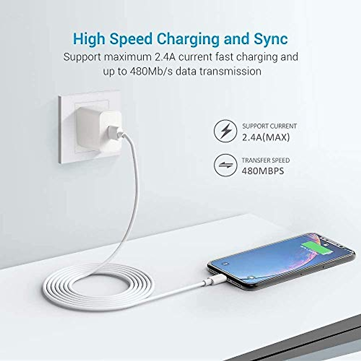 Novtech iPhone Charger Cord -MFi Certified 3Pack 6FT iPhone Cord, 2.4A Fast Charging Cable, USB to Lightning Cable for iPhone 14 Plus 13 12 11 Pro Max Mini SE XR Xs X 8 7 6 6S iPad AirPods, White