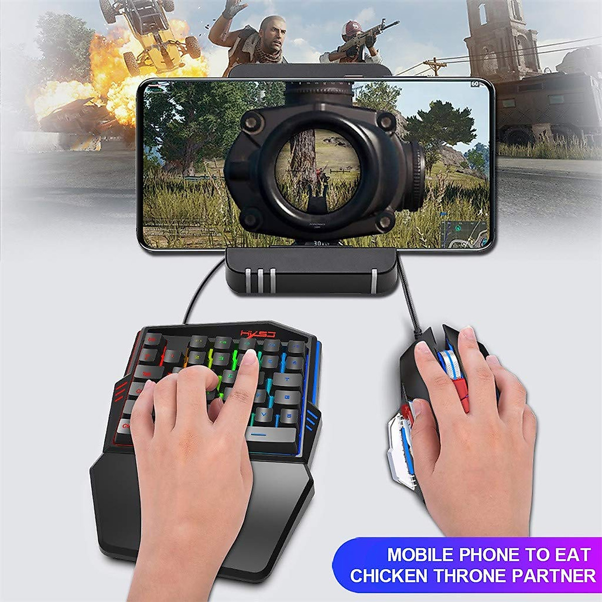 Sdoveb One Hand Gaming Keyboard and Mouse Combo,35 Keys Keycap Wired Mechanical RGB LED Backlit Half Keyboard- Support Wrist Rest, USB Wired Gaming Mouse, Converter Adapter for Gaming (Black)