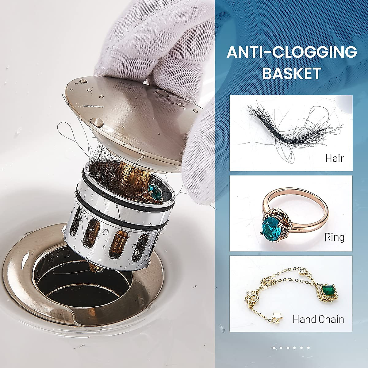 Vessel Sink Drain,Bathroom Pop-up Drain with Detachable Basket Stopper, Anti-Explosion and Anti-Clogging Drain Strainer, Sink Drain Assembly with Overflow Brushed Nickel, REGALMIX RWF083J