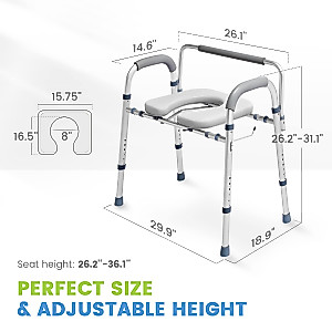OasisSpace Stand Alone Raised Toilet Seat 500lbs - Adjustable Toilet Safety Frame Raised Toilet Seat with Handles for Elderly, Medical Beside Commode Chair for Senior and Disabled