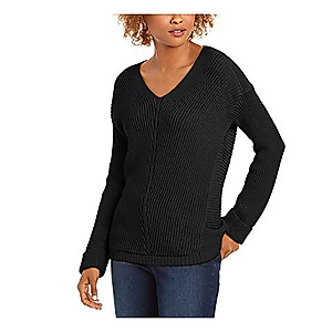 CHARTER CLUB Womens Black Textured Solid Long Sleeve V Neck T-Shirt Sweater Size XS