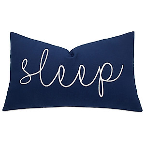 EURASIA DECOR Sleep Embroidered Decorative Lumbar Accent Throw Pillow Cover - Living Room, Sofa, Chair, Patio, Car, Balcony, Bench, Porch, Office, Bedroom - 12x20 Inches, Navy Blue