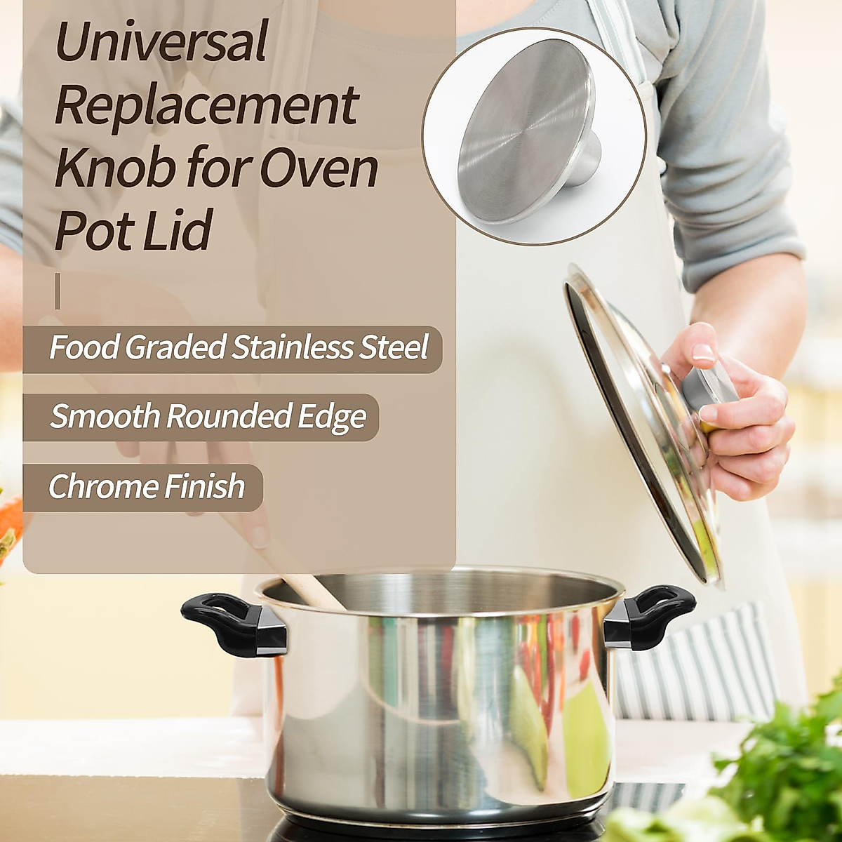 suiwotin 1pc Dutch Oven Knob, Stainless Steel Lid Knob Replacement for Enameled Ceramic Cast Iron Dutch Oven Pot Lid