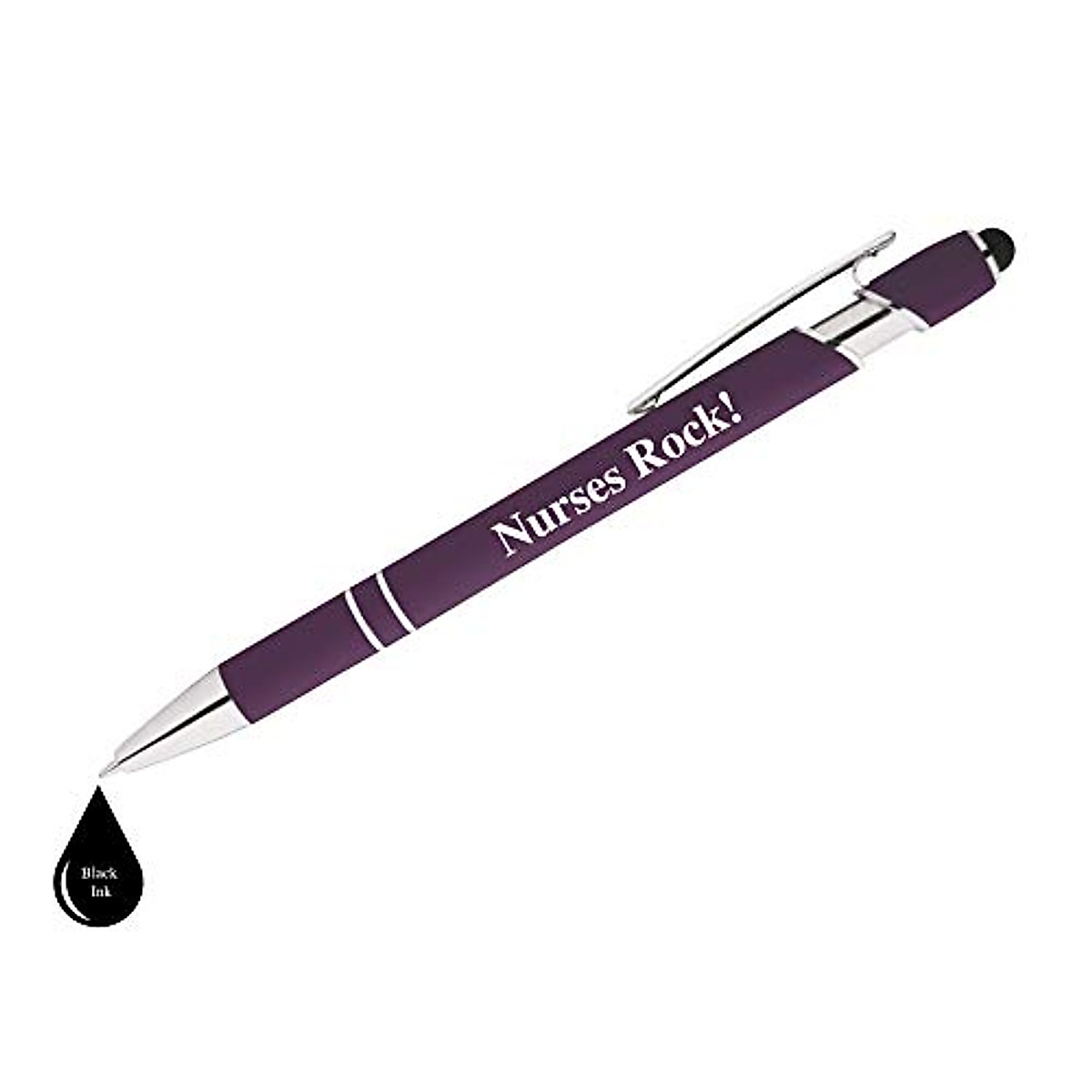 "Nurses Rock!" Pens Gift Set - 2 Pack of Metal Soft-Touch Pens w/gift box - 2 in 1 Combo Pen for Your Favorite Nurse (Purple - Purple)