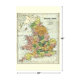 England and Wales 19th Century Antique Style Map Cool Wall Art Print Poster 12x18