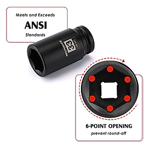 MIXPOWER 6-Point 3/4-Inch Drive Deep Impact Socket- 33mm (Metric), CR-MO, 3/4-inch Drive 6 Point Axle Nut Socket for Easy Removal of Axle Shaft Nuts (33mm)