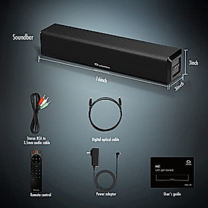 Wohome 16-Inch Small Sound Bars for TV, 50W Mini TV Speakers Soundbar with Wireless Bluetooth 5.0/Optical/AUX-RCA/USB Connection for Smart TV, 5EQs - S66