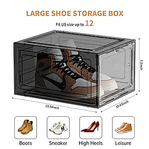 Upgraded Thickened Sturdy Large Shoe Boxes Clear Plastic Stackable 8 Pack Shoe Storage Organizer for Closet/Entryway, Drop front Shoe Box with Magnetic Door, Shoe Display Case, Fit up to US size 14