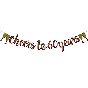 Cheers To 60 Years Banner,Pre-Strung, Rose Gold Paper Glitter Party Decorations For 60TH Wedding Anniversary 60 Years Old 60TH Birthday Party Supplies Letters Rose Gold ZHAOFEIHN