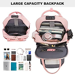 LOVEVOOK Laptop Backpack for Women, Travel Anti-theft Work Bag Business Computer Backpacks Purse College Bag, Casual Hiking Daypack with Lock, 15.6 Inch, Light Pink