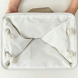 Sacyic Fabric Storage Baskets Rectangular Baskets Baskets for Organizing Fabric Basket for Shelves Decorative Baskets for Toys Empty Gift Baskets Cloth Baskets for Storage (White&Khaki)