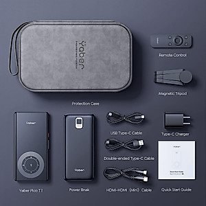 YABER Pico T1 Mini Pocket Projector with WiFi and Bluetooth, Portable Projector with Power Bank 0.52" Ultra-Thin Outdoor Movie Projector, 1080P Support Built-in Speaker, Compatible w Phone/iPad/Laptop