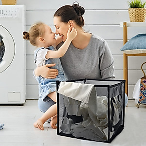 Small Laundry Basket - 1Pcs Laundry Hamper Bag Foldable Dirty Clothes Mesh Basket with Handles Suitable Washing Storage Room Portable Collapsible…