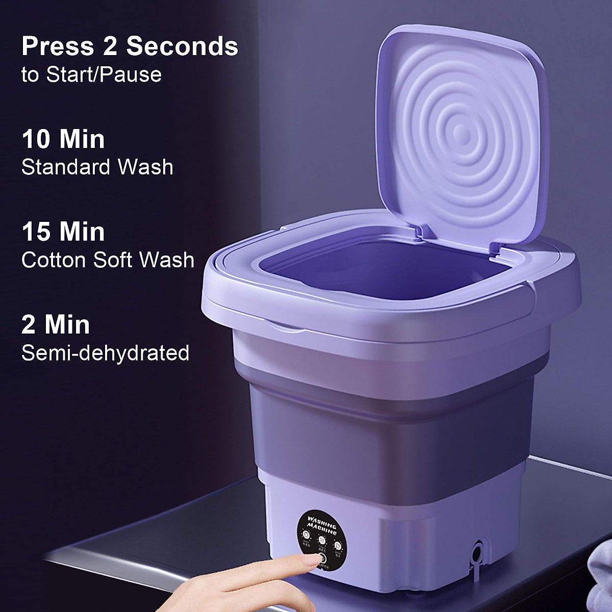 8L Portable Washing Machine, Foldable Mini Small Washing Machine for Socks, Underwear or Small Items for Apartment, Dorm, Camping, RV Travel laundry Purple