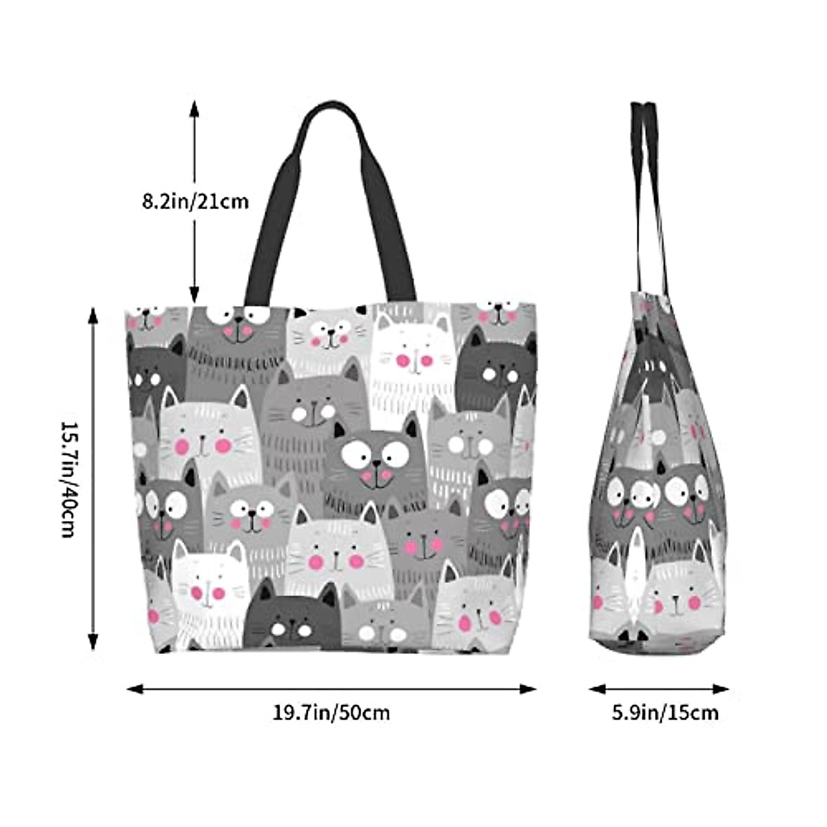 Osvbs Cute Cats Women's Large Tote Shoulder Bag Funny Cat Top Storage Handle Shopping Bag Casual Reusable Gym Bag for Beach, Travel