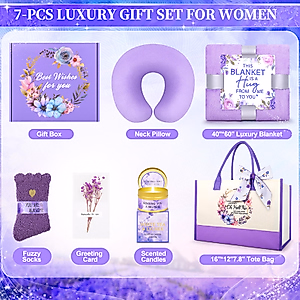 Birthday Gifts for Women -Purple Happy Birthday Gift Basket for Mom, Wife, Girlfriend, Sister, Her, Pillow/Blanket/Tote Bag/Self Care Package Get Well Soon Baskets for Women