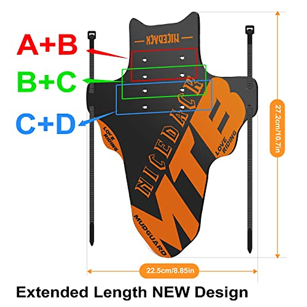 NICEDACK Mudguards Mountain Bike, 2 Pieces Mudguard Fit 20-29 Inch MTB Mudguard Front and Rear Compatible Bicycle Splash Guard (Orange)