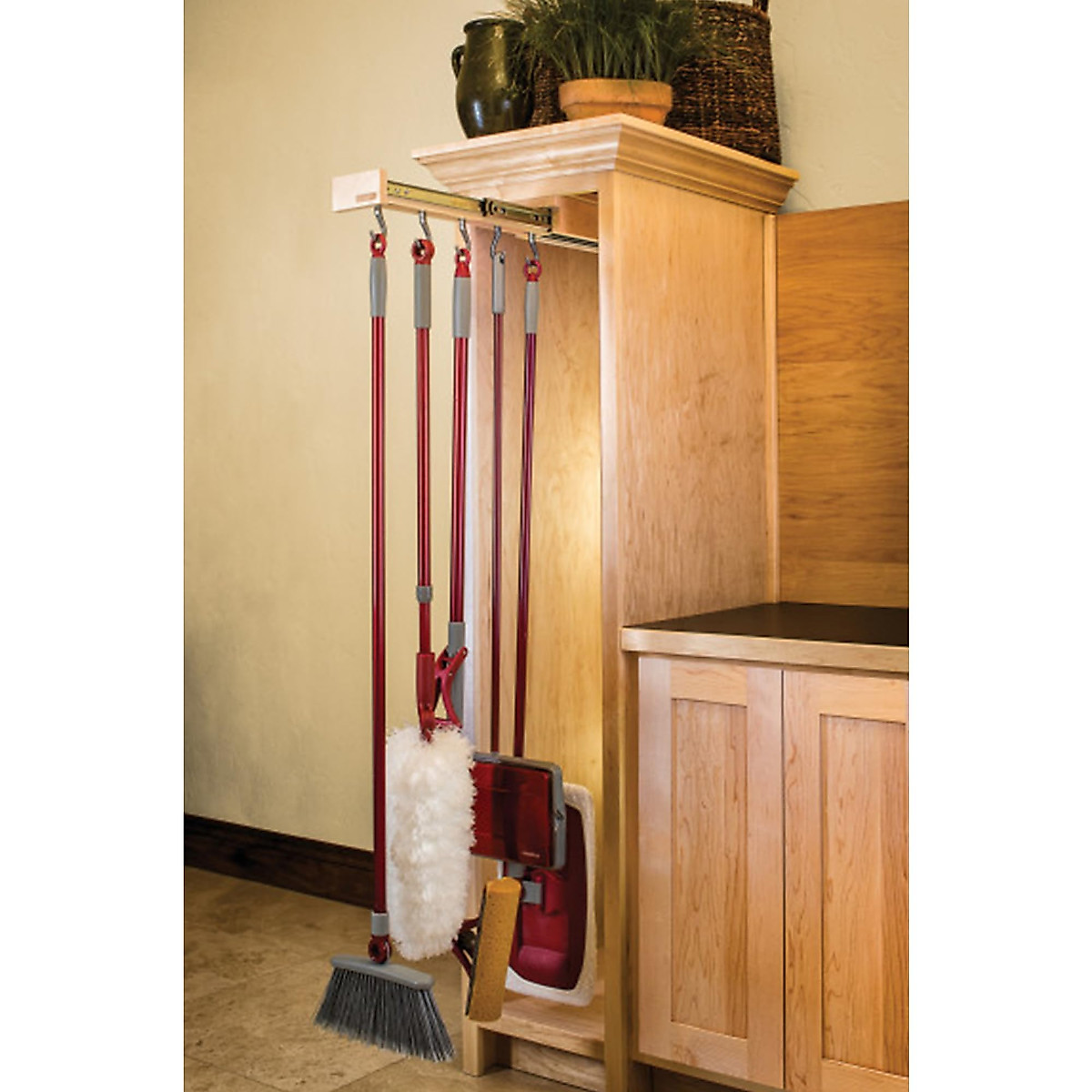 Rev-A-Shelf GLD-W22-SC-7 Pull Out Kitchen Cabinet Pantry Organizer Hanging Hooks with Ball Bearing Slide System, Maple Wood