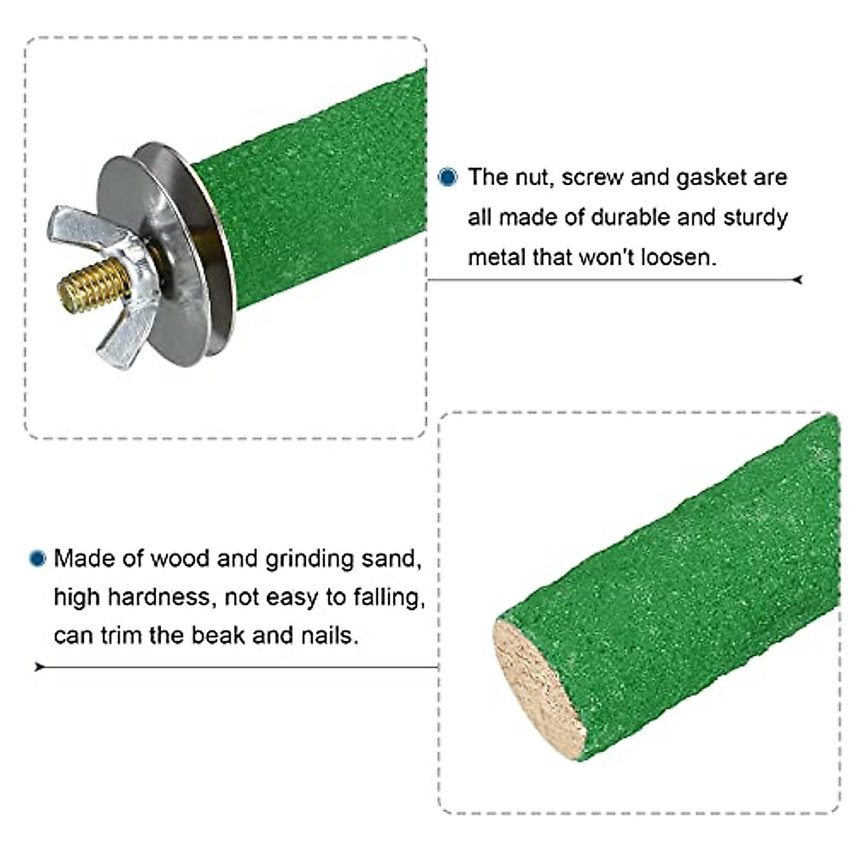 PATIKIL 0.6x7.9 Inch Bird Cage Perch, 2 Pack Parrot Stand Paw Grinding Stick Bird for Parakeet Cockatiel Cage Accessories, Green