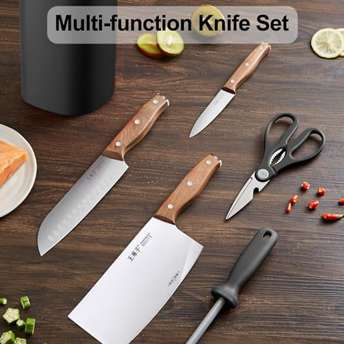 WANGMAZI Professional Kitchen Knife Set, Chef Knife Block Set German Stainless Steel Razor-sharp Blade, Ergonomic Comfortable Handle, Over 300 Years of Brand(6PCS, Black)