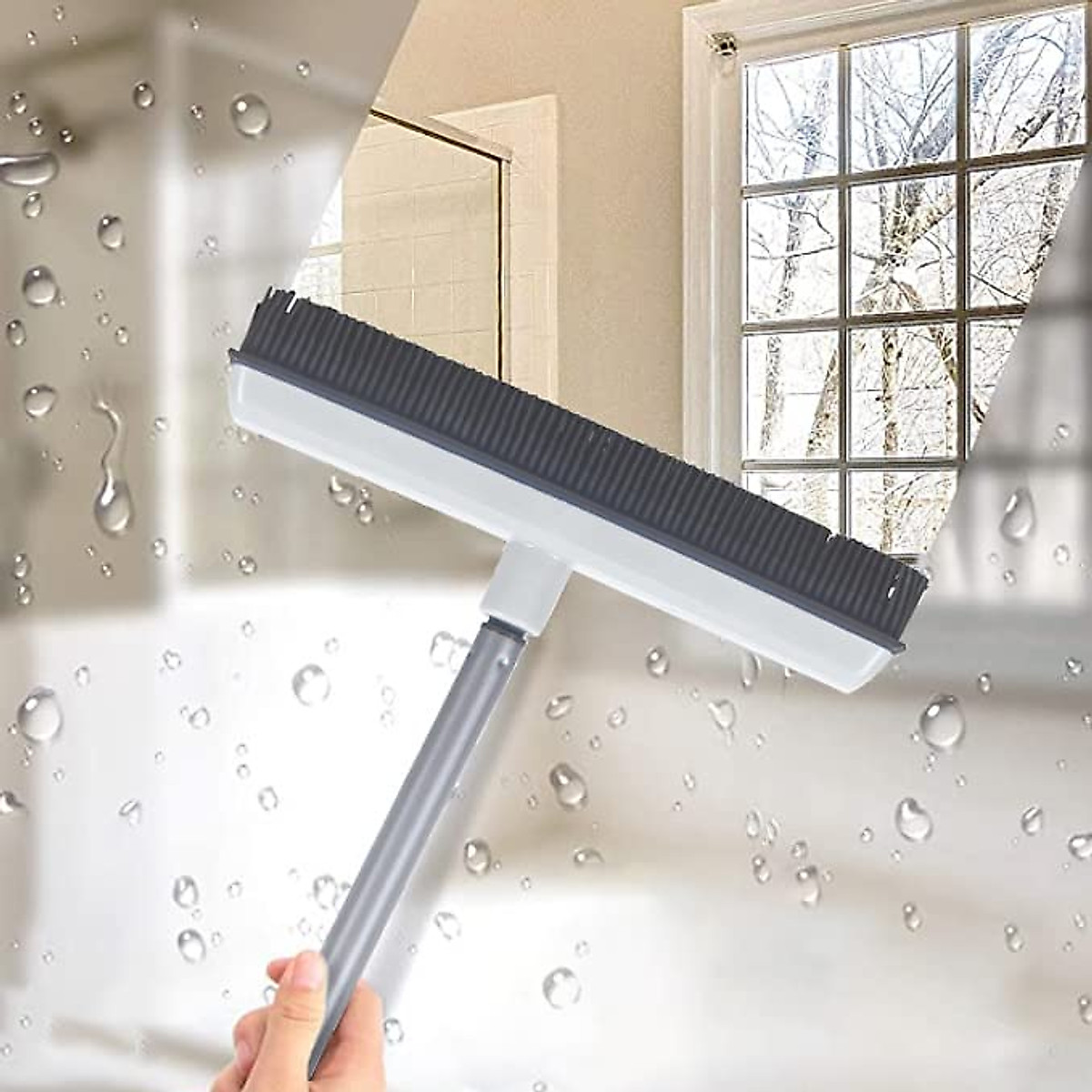 Rubber Bristle Broom for Hardwood Floors, Tiles, Carpets, Wood, and Vinyl Salon Broom, Rubber Squeegee Broom, Rubber Rake for Human Hair, Pet Hair, Fur, Lint, Liquid, Grey, by Superio (Head Only)