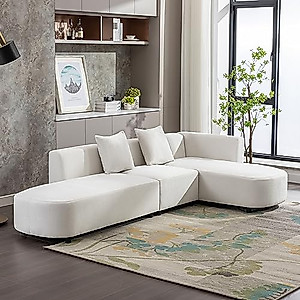 CALABASH Modern L Shaped U Style Seat Couch, Left Facing Sectional Modular Sofa, Convertible Upholstered 3-5 Seater Couches with 2 Pillows for Living Room, Bedroom, Office (White, L-Shaped)