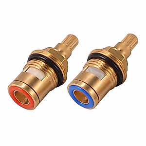 Brass Ceramic Stem Disc Cartridge Faucet Valve Replacement Quarter Turn 1/2" for Bathroom Kitchen Tap (1 Pair Hot & Cold)