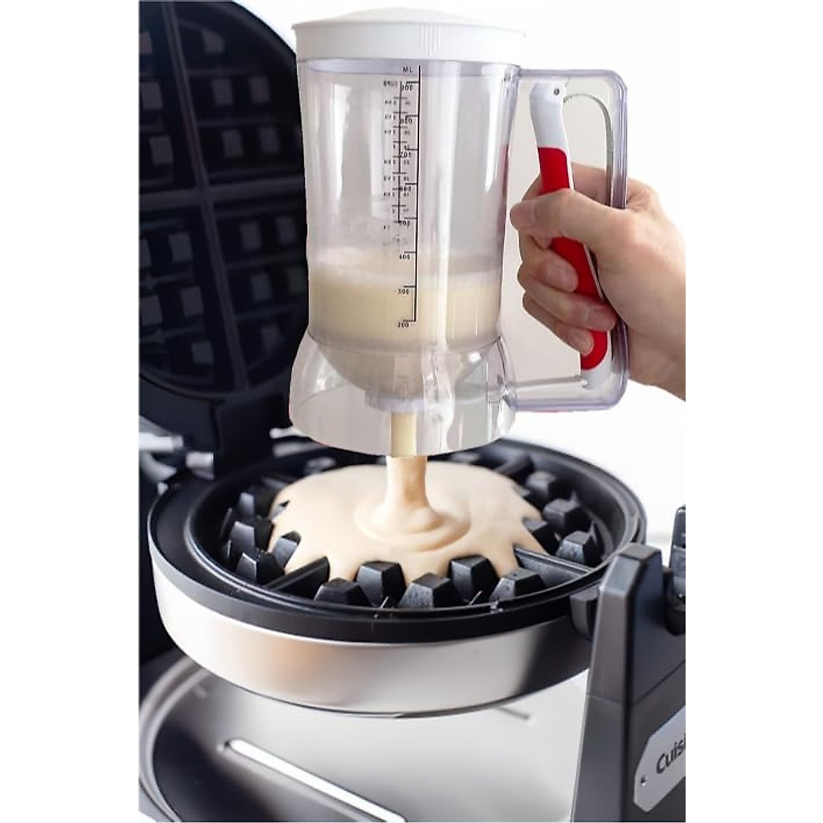 Waffles Batter Dispenser n Waffle Tongs Combo Set,Get Perfectly Fluffy Waffles Every Time! Batter Measuring Separator for Pancakes, Cupcake, Muffin Quick Filling Cookie Batter