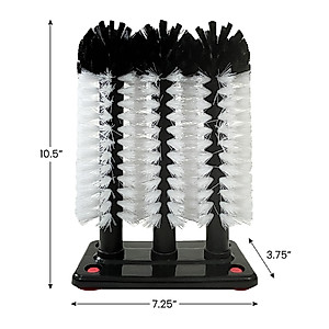 Anchorton Glass Washer Brush - 3 Brush Bar Glass Cleaner - Brushes for Large Cups Glasses and Bottles - Suction Cups for Stable Grip on Sink, Bar and Kitchen Top - Includes Cleaning Cloth