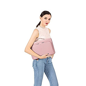 MOSISO 360 Protective Laptop Sleeve Bag Compatible with MacBook Air 15 inch M2 A2941 2023/Pro 16 inch 2023-2019/Pro Retina 15 A1398, 15-15.6 inch Notebook with 2 Same Front Pockets&Belt, Pink