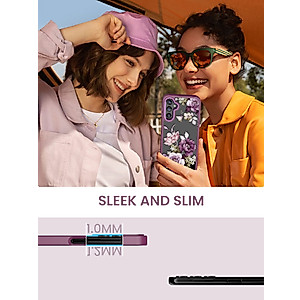 DagoRoo for Samsung Galaxy A14 5G Case with Tempered Glass Screen Protector [2 Pack],[Military Grade Protective] Slim Soft TPU & Hard PC,Girls Women Crystal Clear Flower Pattern Cases (JD-Purple)