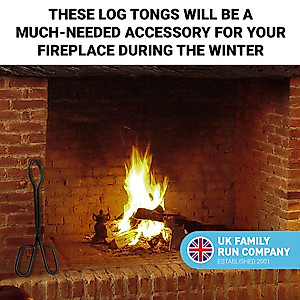 Black Heavy Duty Cast Iron Fire Place Log Tongs for Indoor Fire/Fire Pits Accessories/Tongs for Outdoor Stove/Long Logs Tweezers/Firewood Tongs/Campfire Tongs