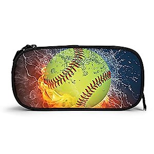 VIRTUALSHELF Fire Baseball Big Capacity Pen Case with Zipper Large Storage Pencil Pouch for Girl Boy Business Office(Black),One Size