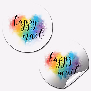 Rainbow Heart Happy Mail Thank You Customer Appreciation Sticker Labels for Small Businesses, 60 1.5" Circle Stickers by AmandaCreation, Great for Envelopes, Postcards, Direct Mail, & More!
