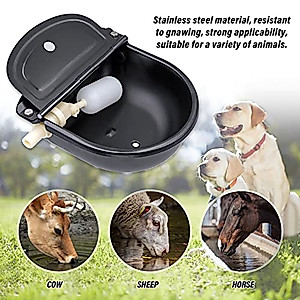 KHEARPSL Automatic Dog Water Bowl with Float Valve, Stainless Steel Water Trough, Automatic Waterer for Livestock Dog Horse Cattle Chicken Pig Goat (Black)