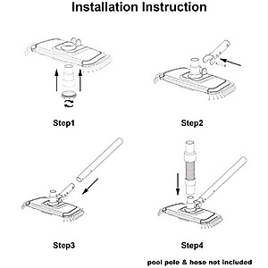 POOLWHALE Jumbo Rectangle Pool Vacuum Head with Side Nylon Bristles, Swivel Hose Connection, EZ Clip Handle,3 Ball Wheels - Connect 1-1/4", 1-1/2" Hose for Cleaning Surface Safe on Vinyl Lined Pools