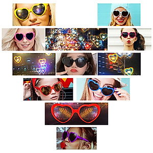 YQVIE Heart Shaped Sunglasses with Heart Effect for Women Light Changing Heart Effect Diffraction Glasses for Party Supplies (Black/White/Red/Pink)