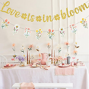 kreat4joy Love is in Bloom Bridal Shower Decorations Banner, Floral Flower Themed Bridal Shower Decorations Banner Garland for Girl Women Bachelorette Wedding Engagement Party